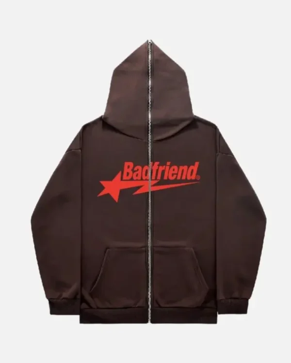 Bad Friend Full Zipper Hoodie Brown Red - Latest Design